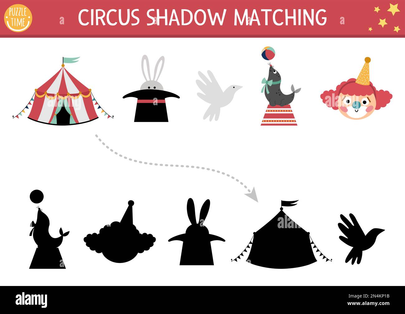 Circus shadow matching activity with clown, marquee, sea lion ...
