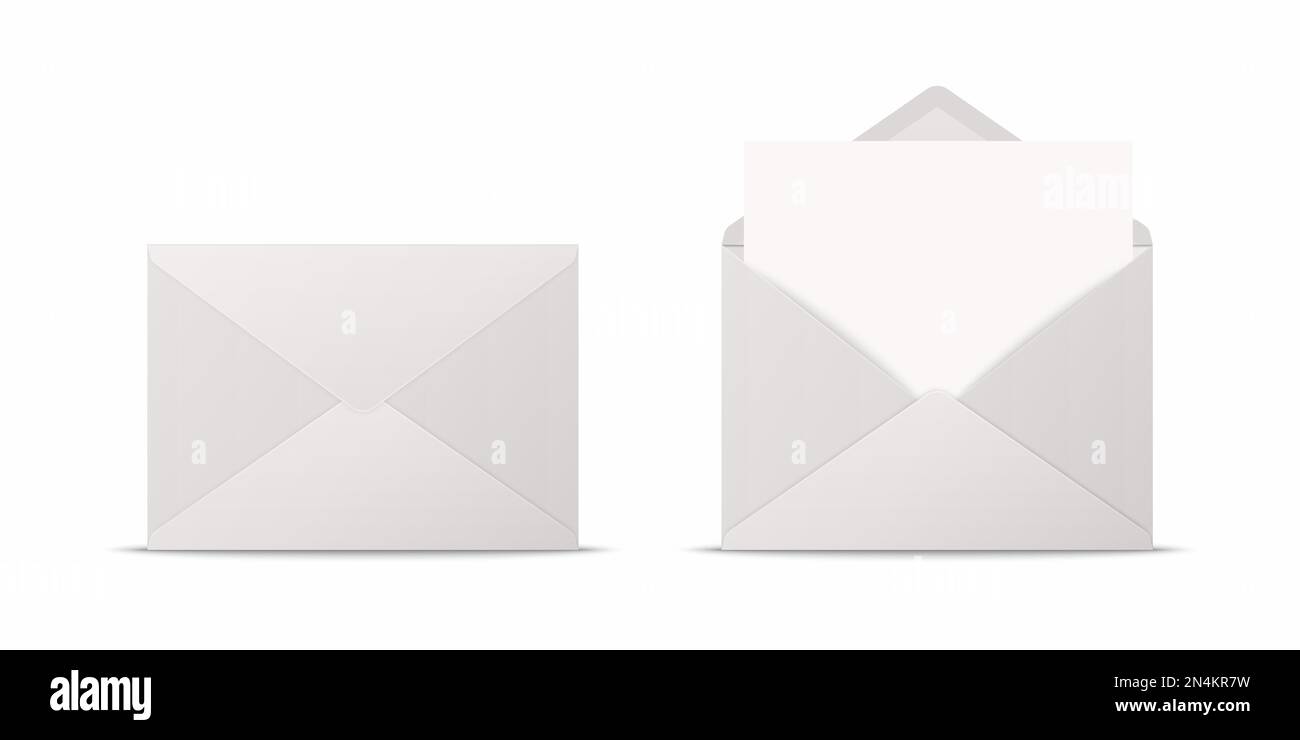 Vector Realistic White Closed, Opened Envelopes with Letter Inside. Folded and Unfolded White ...