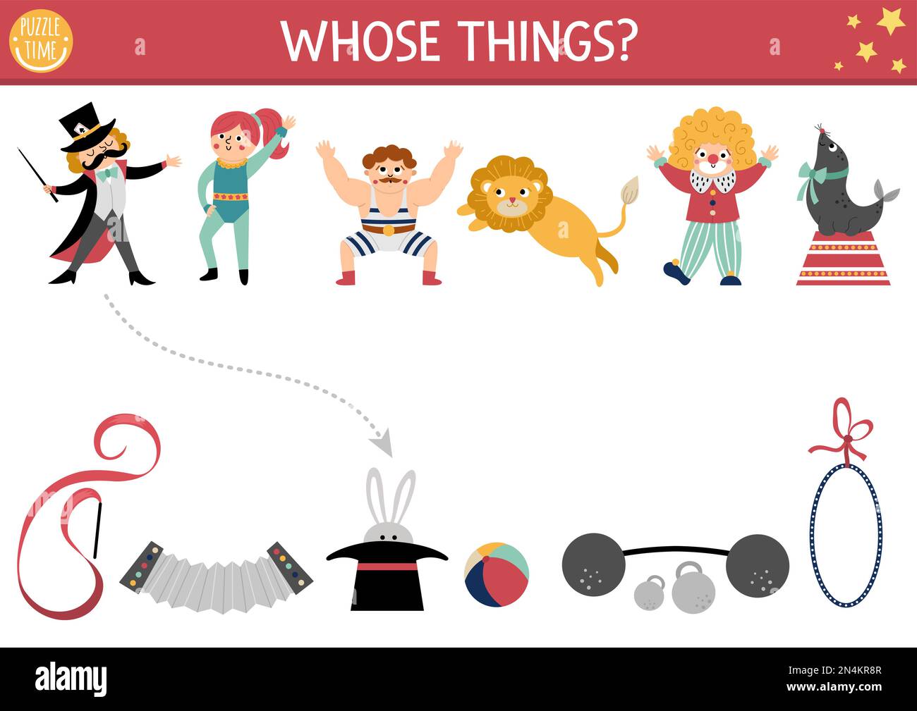 Circus matching activity with cute characters. Amusement show puzzle ...