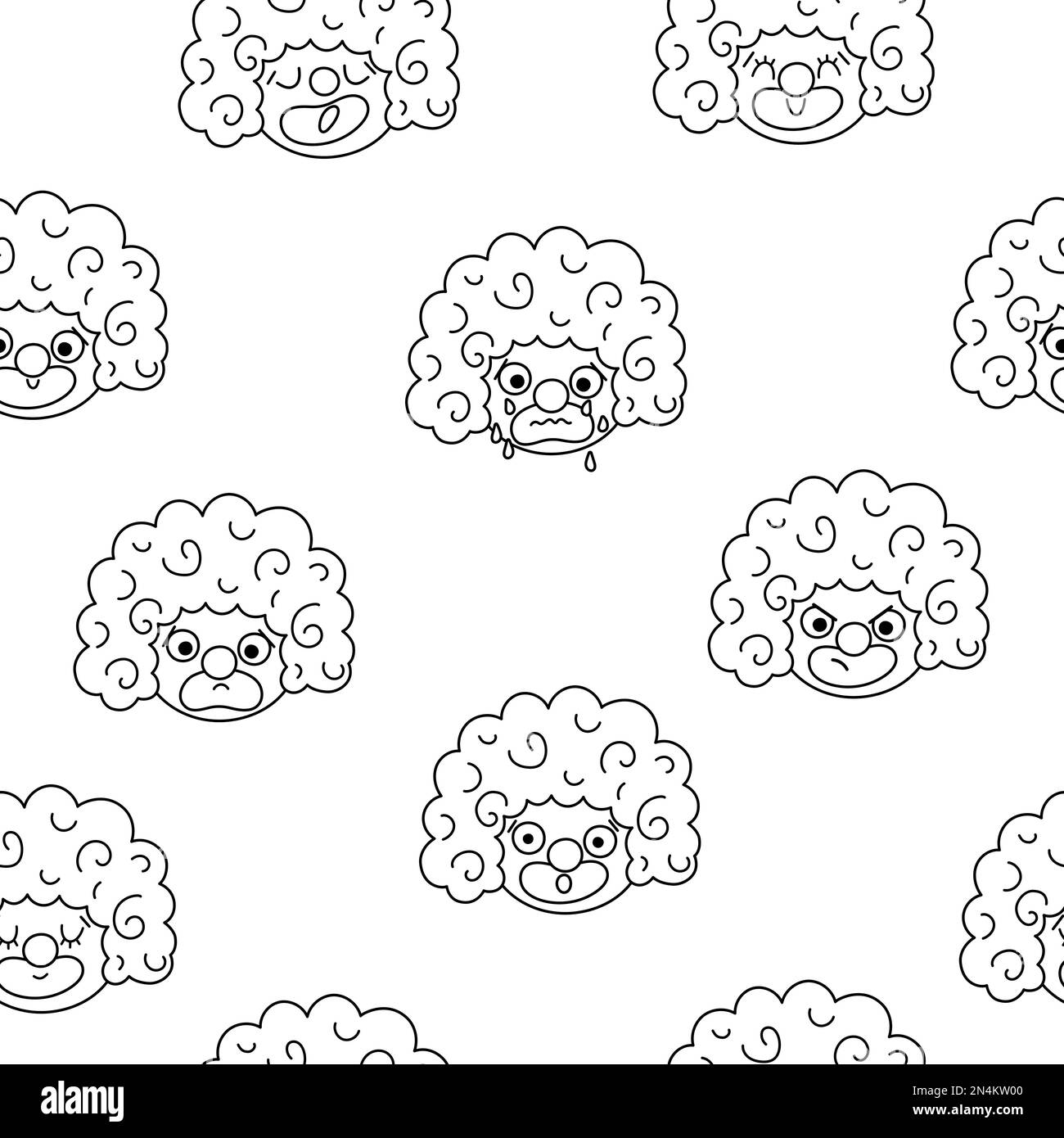 Vector black and white seamless pattern with clown faces showing ...