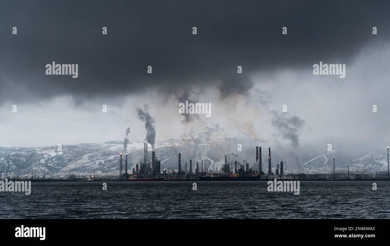 Environmental pollution. Toxic chemical gases releasing to atmosphere ...