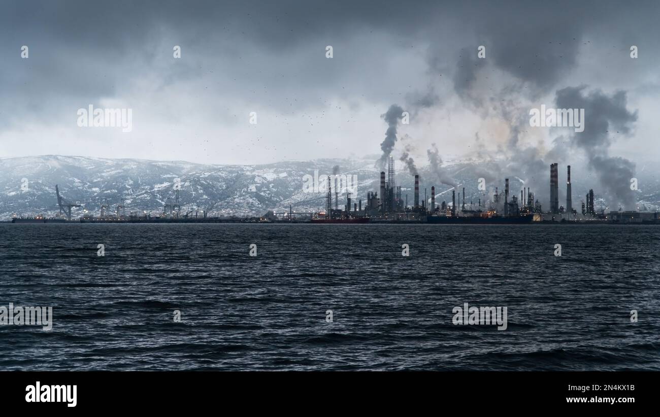 Environmental pollution. Toxic chemical gases releasing to atmosphere ...