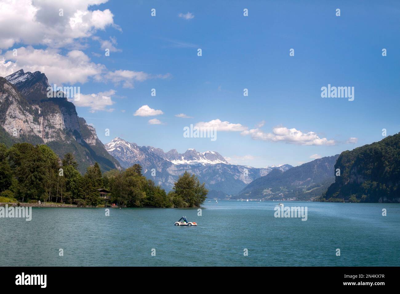 Panorama view Walensee lake and The Alps, Switzerland, Europe Stock ...