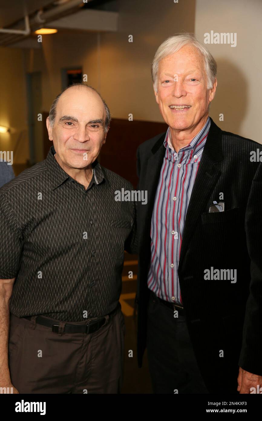 From left, cast member David Suchet and actor Richard Chamberlain pose ...