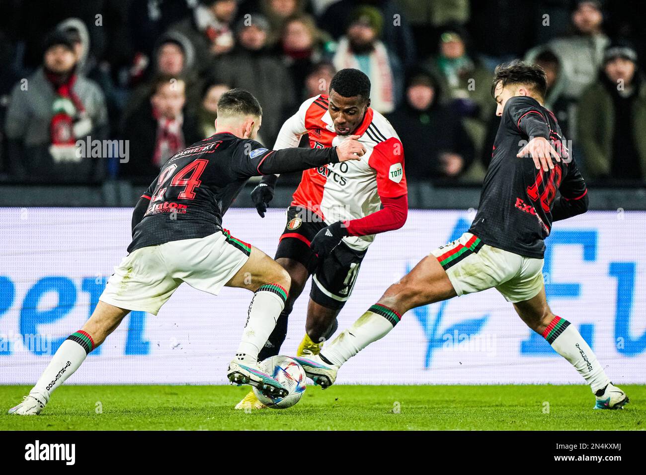 Rotterdam - Calvin Verdonk of NEC Nijmegen, Javairo Dilrosun of Feyenoord, Souffian El Karouani ...