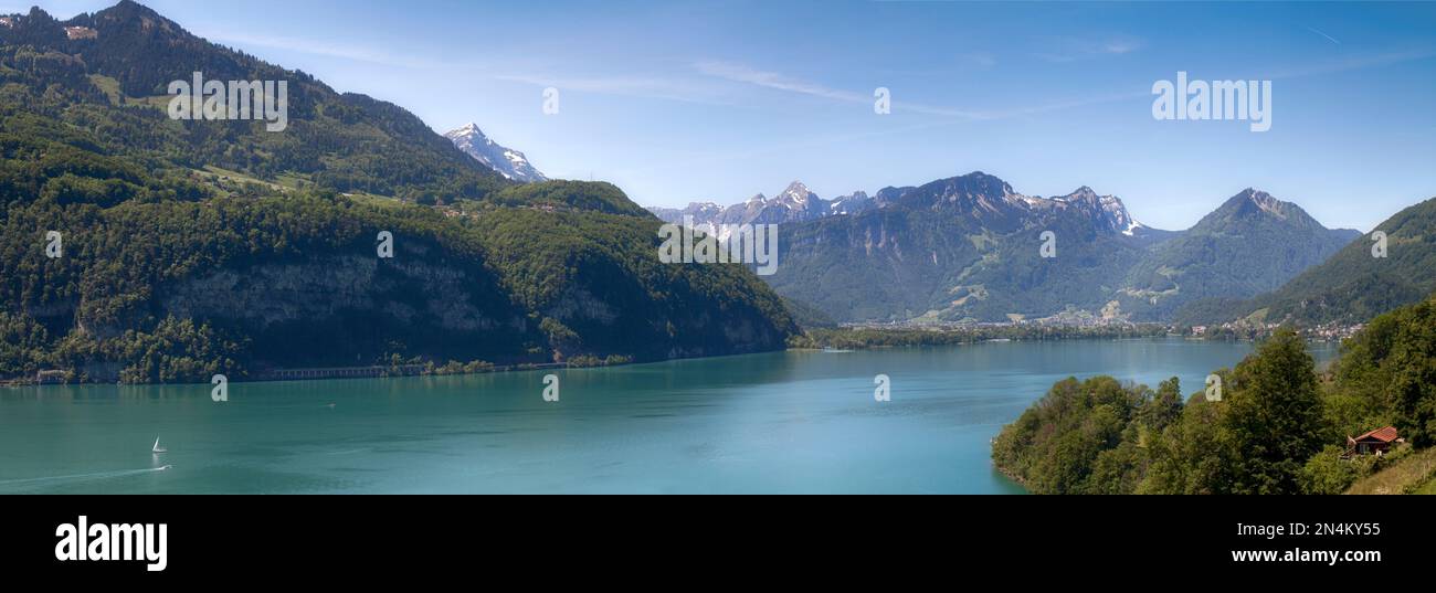 Panorama view Walensee lake and The Alps, Switzerland, Europe Stock ...