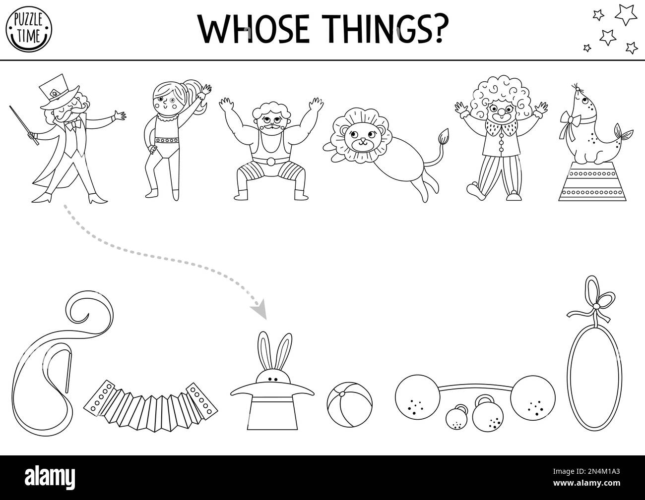 Circus black and white matching activity with cute characters ...