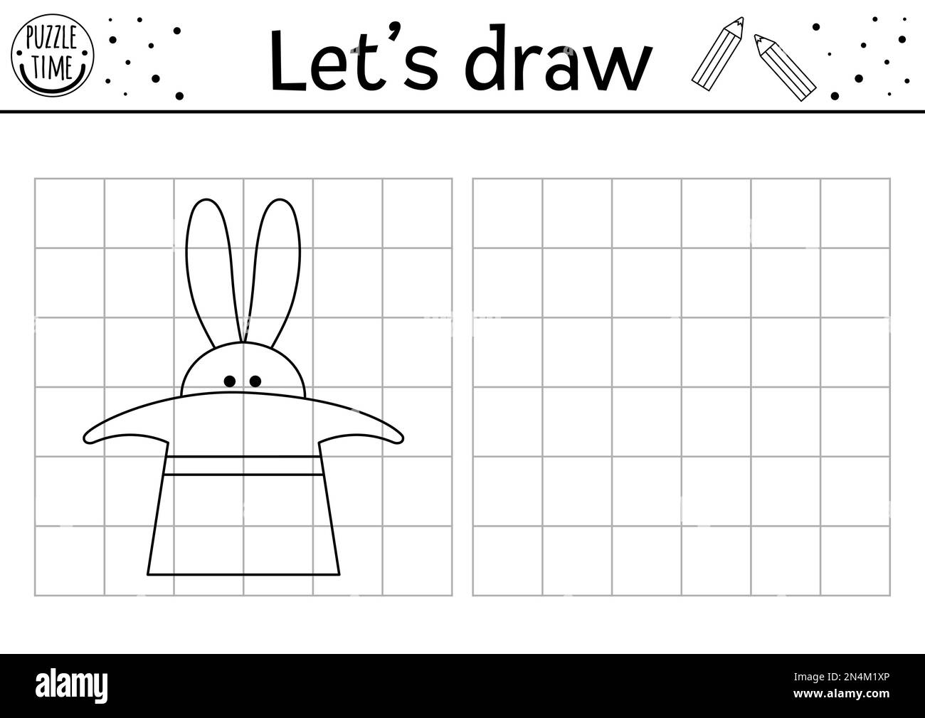 Draw the rabbit in hat. Complete the picture. Vector circus drawing ...