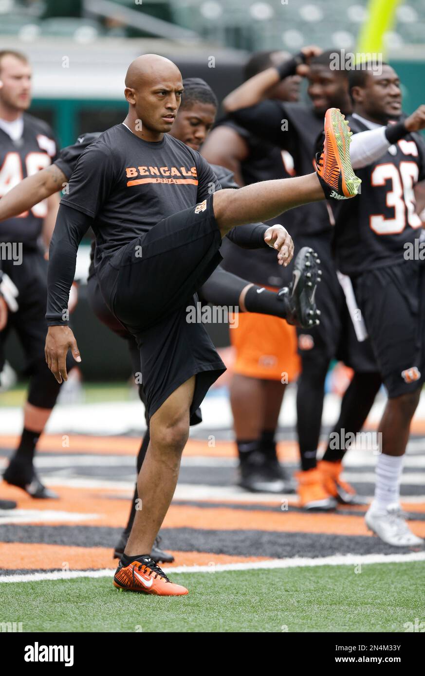 Cincinnati Bengals cornerback Leon Hall loosens up during an NFL ...