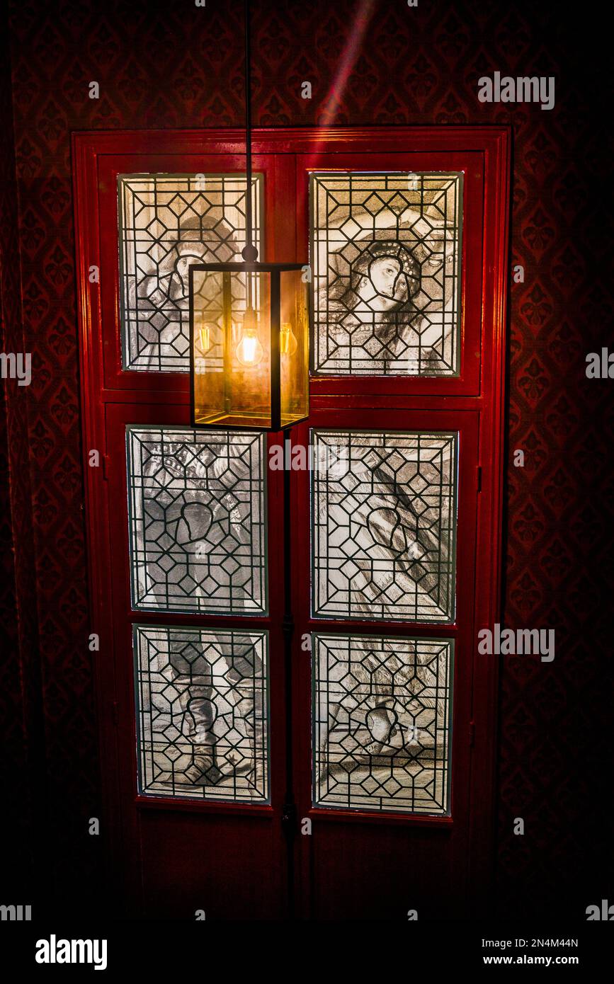 Ceiling lamp and stained glass window, Maison de Victor Hugo, writer's ...