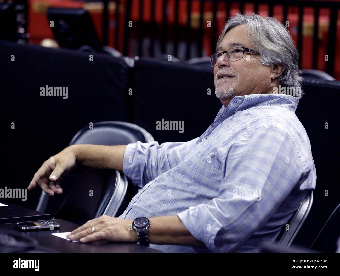 Miami Heat owner Micky Arison looks on during a media availability for ...
