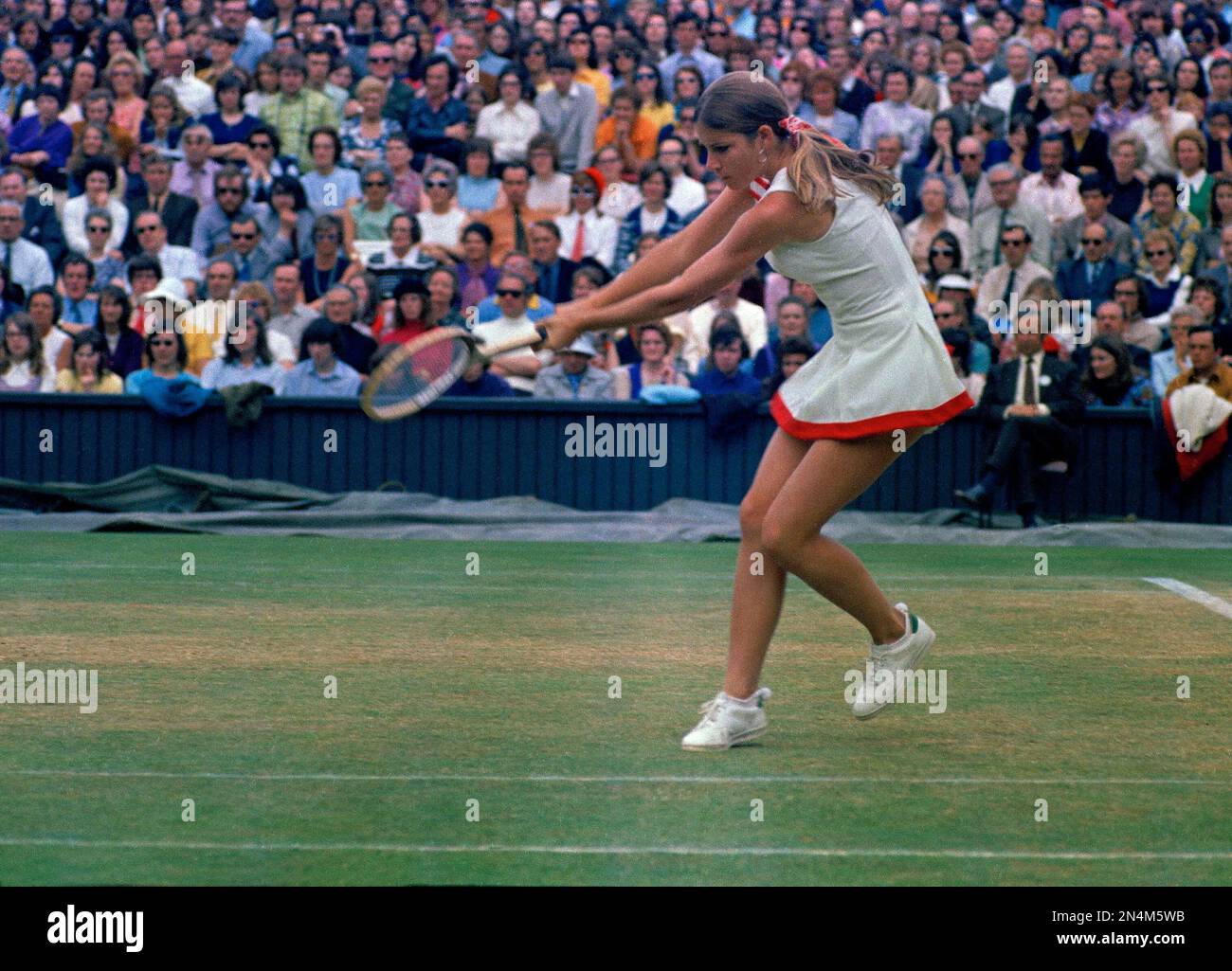 Tennis player Chris Evert is shown in action at the Wimbledon ...