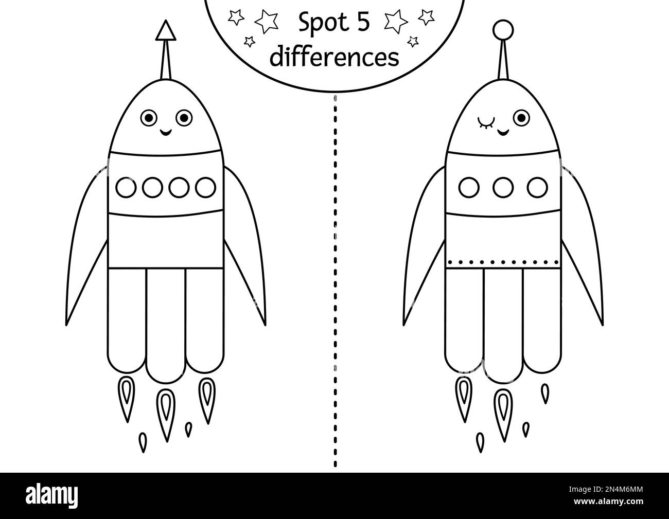 Space black and white find differences game for children. Astronomy ...