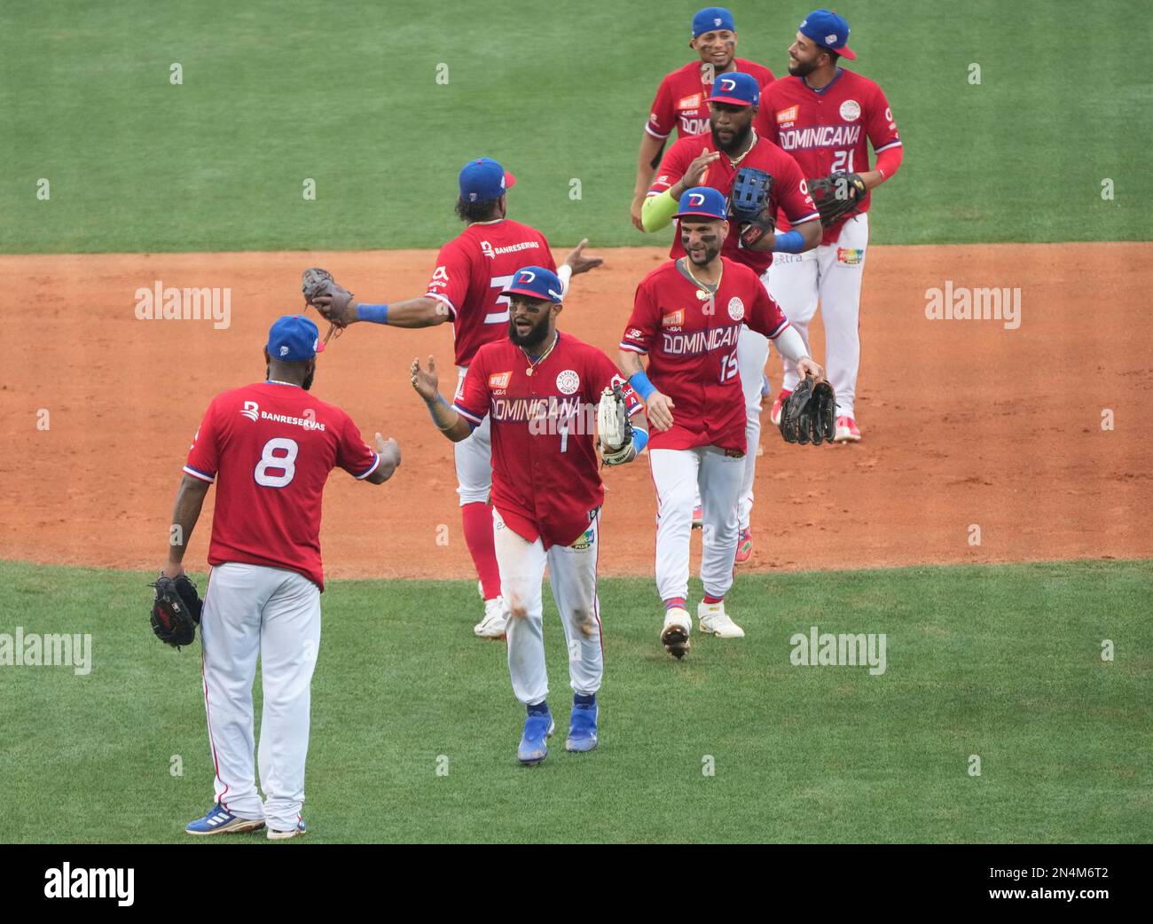 The Dominican Republic's players celebrate after defeating Curacao 6-2 ...