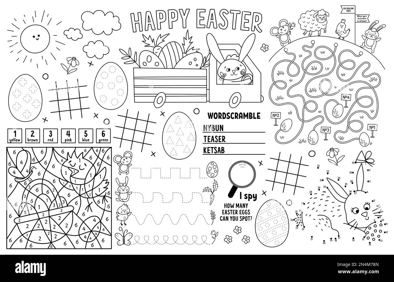 Vector Easter placemat for kids. Spring holiday printable activity mat ...