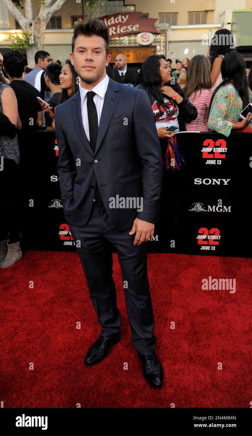 Jimmy Tatro, a cast member in "22 Jump Street," poses at the premiere ...