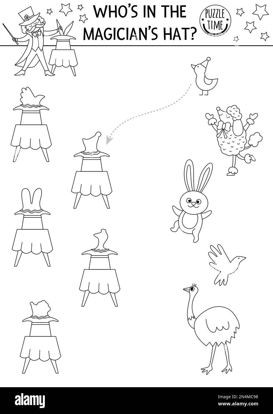 Circus black and white matching activity with cute characters ...