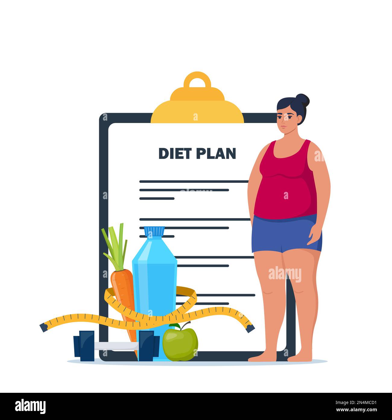 Fat Woman Standing On Weigh Scales Diet Plan Checklist Healthy Food