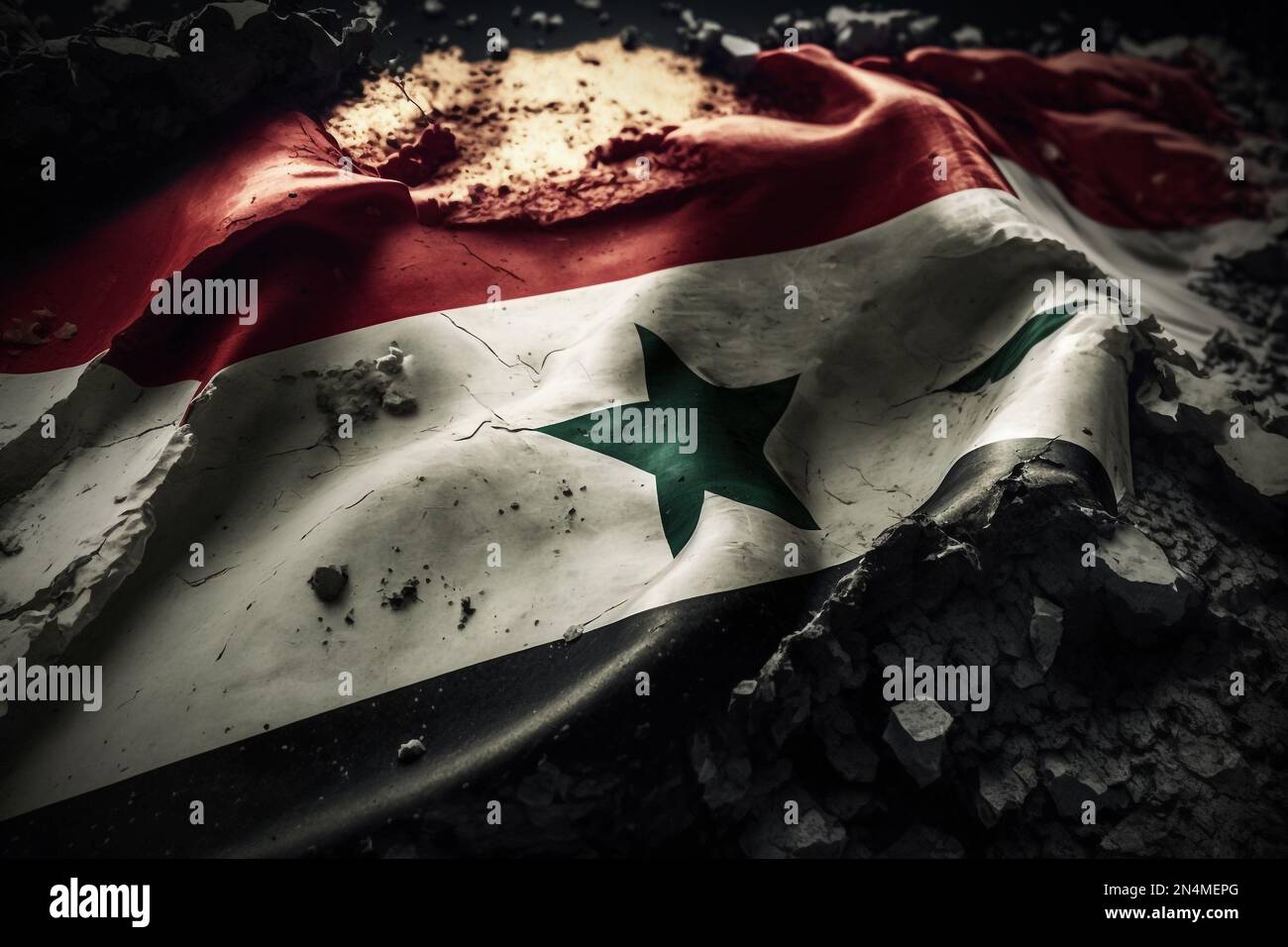 The Syrian flag flies over the state after the earthquake. Ruins ...