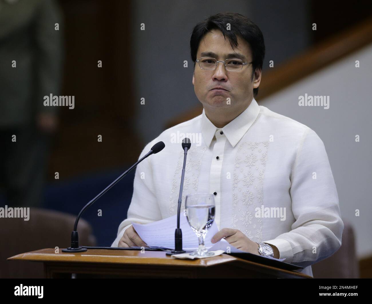 Philippine Senator Ramon Revilla Jr. pauses during his privilege speech ...