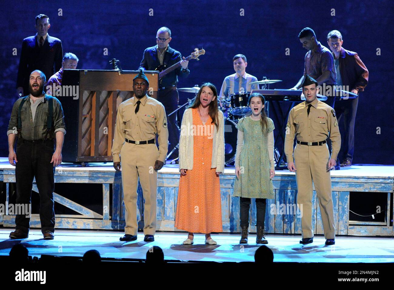 Sutton Foster and the cast of "Violet" performs on stage at the 68th ...