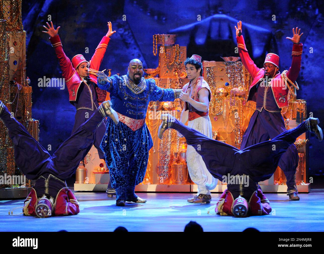 The cast of "Aladdin" performs onstage at the 68th annual Tony Awards ...