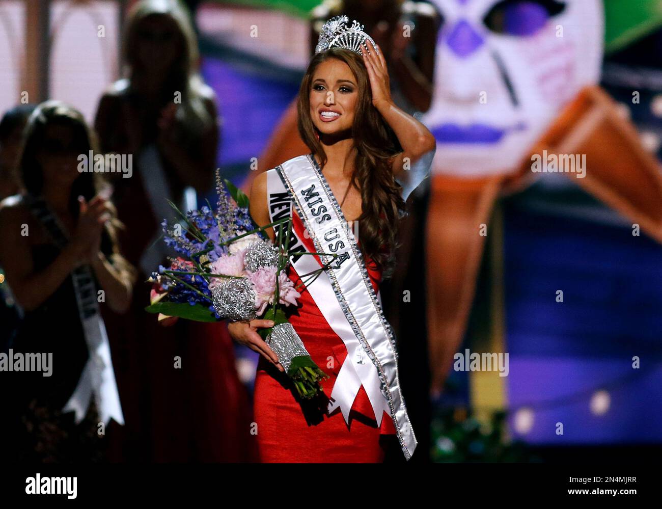 Miss Nevada USA Nia Sanchez adjusts her crown after being crowned the ...
