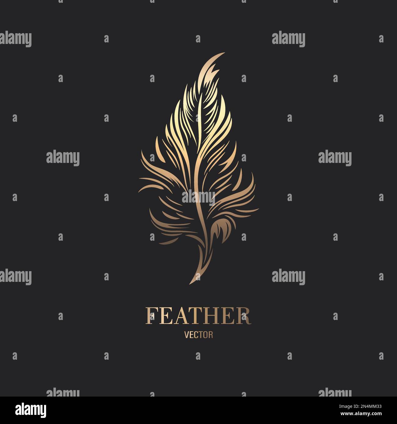 Vector Fluffy Golden Color Feather Logo Icon, Silhouette Feather ...