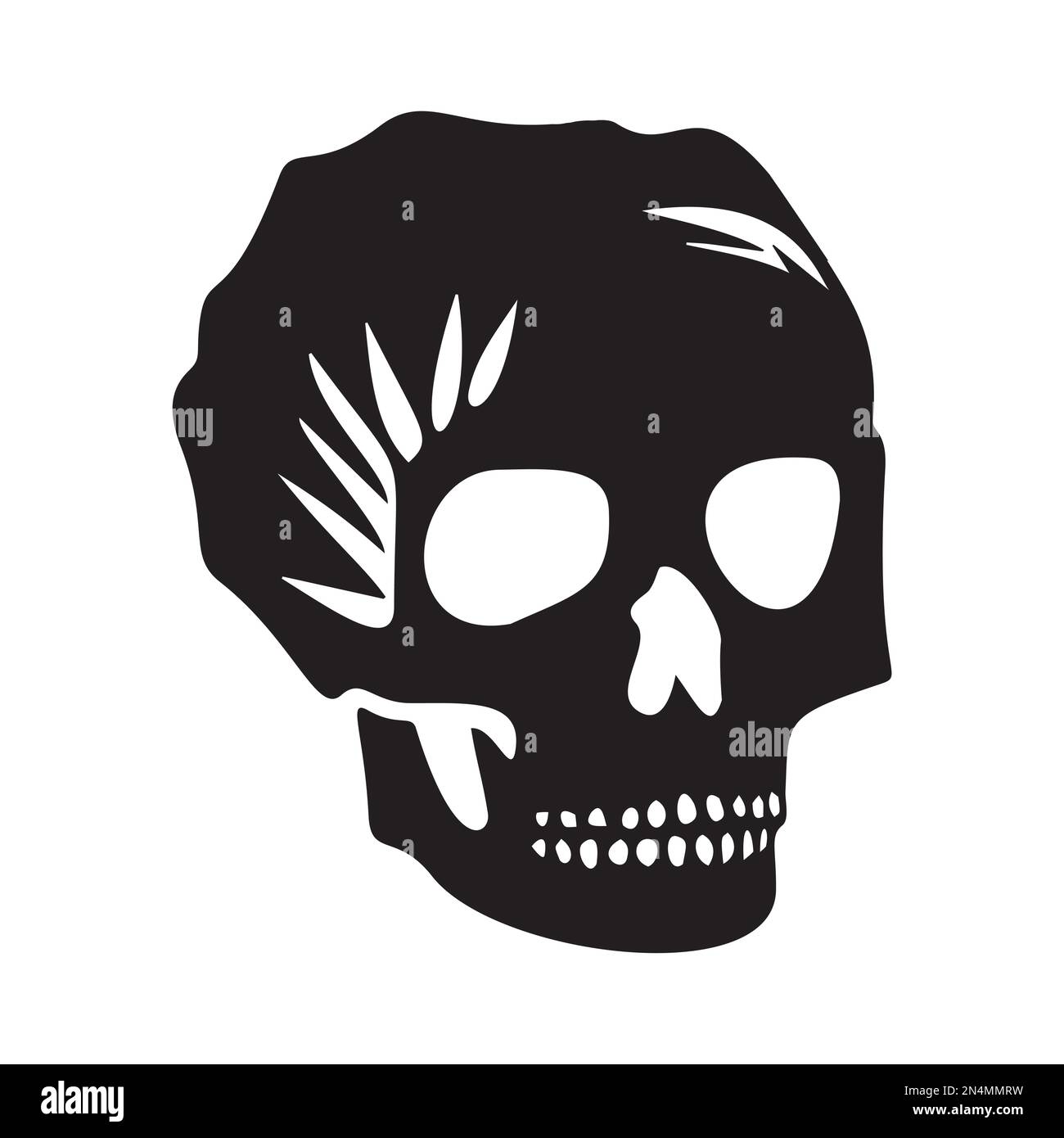 Block print vector skull isolated illustration. Macabre skeleton tattoo ...