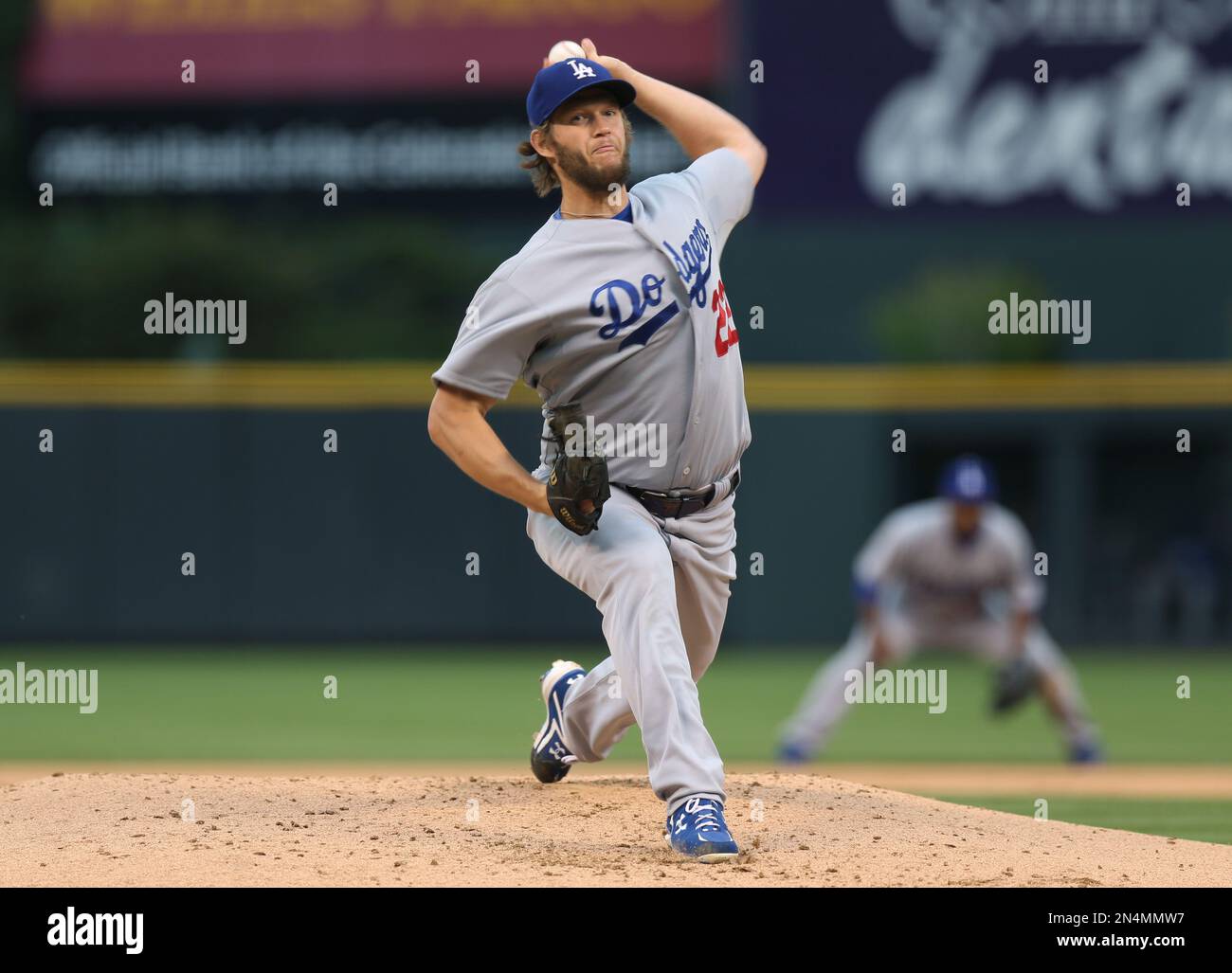 Los Angeles Dodgers starting pitcher Clayton Kershaw works against the ...