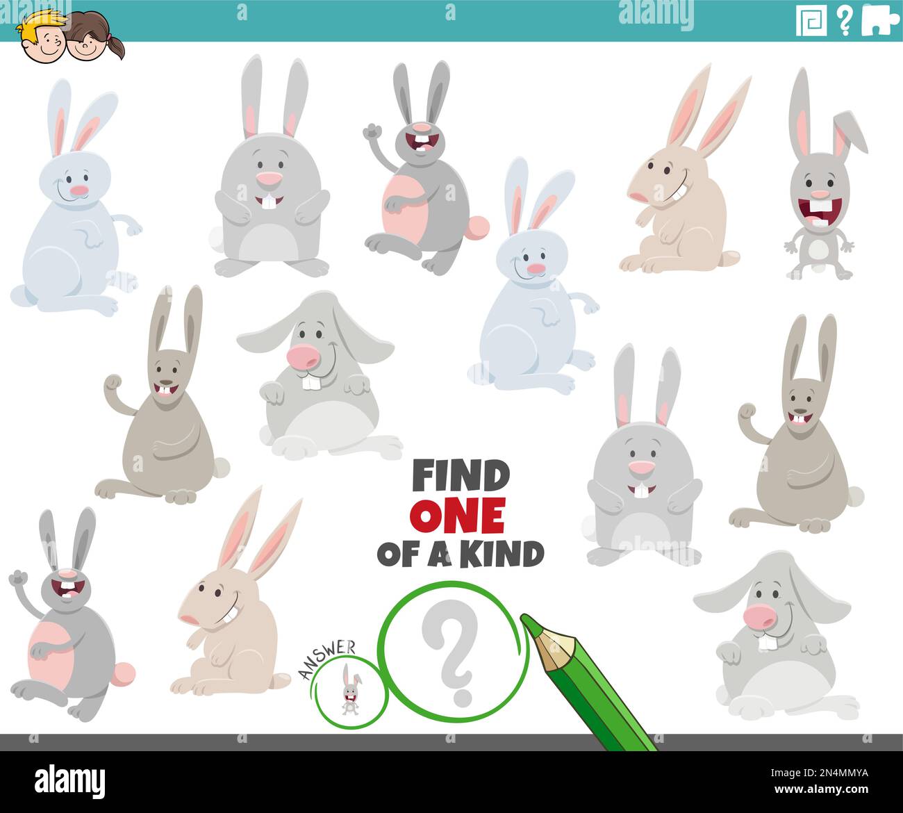 Cartoon illustration of find one of a kind picture educational game ...