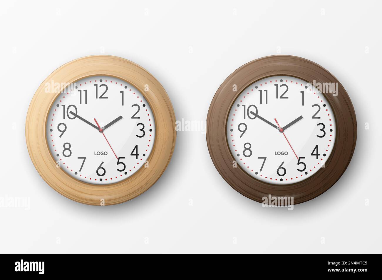 Vector 3d Realistic Simple Round Brown Wooden Wall Office Clock with ...