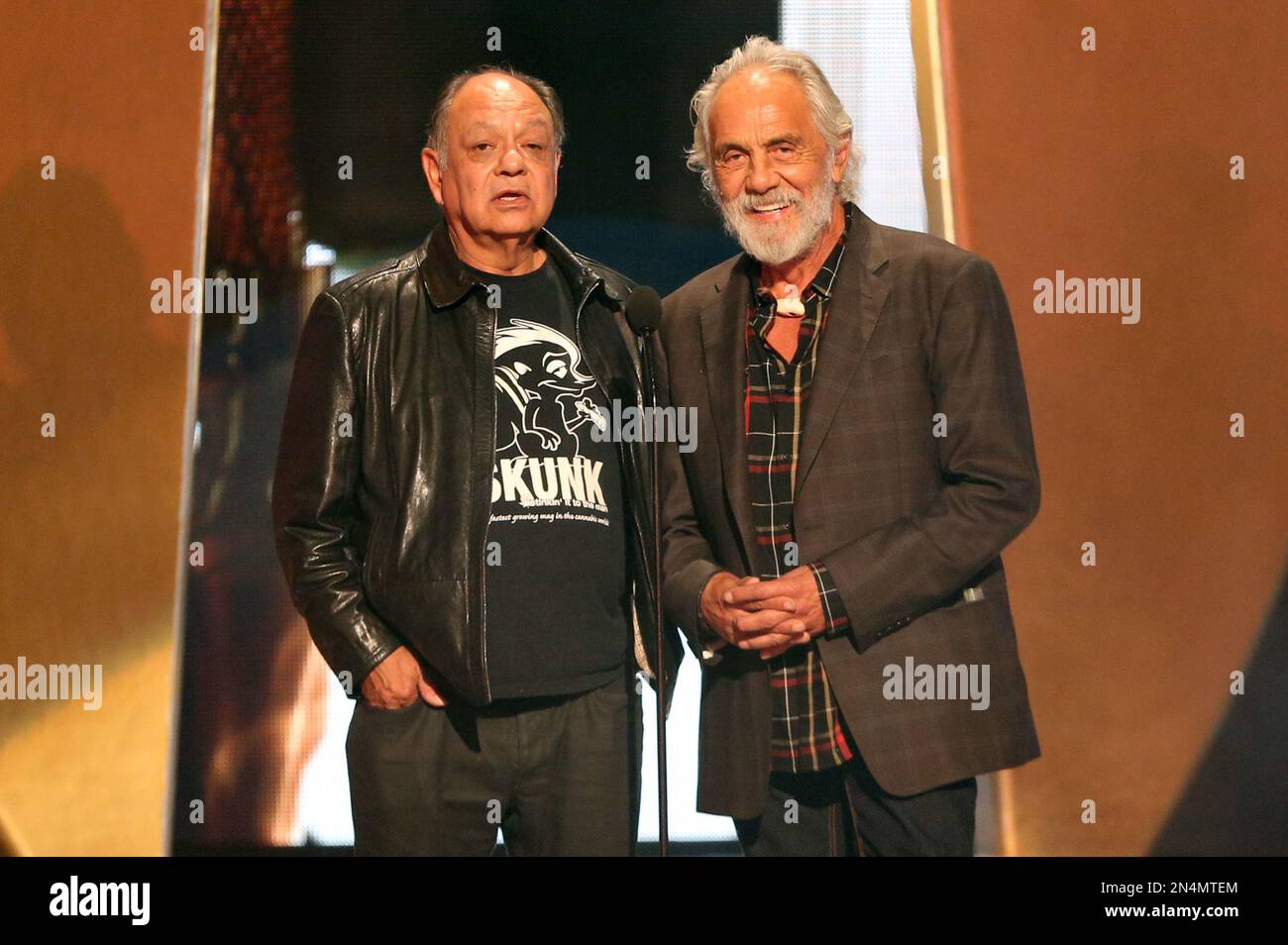 Cheech Marin, left, and Tommy Chong speak onstage at the Guys Choice ...