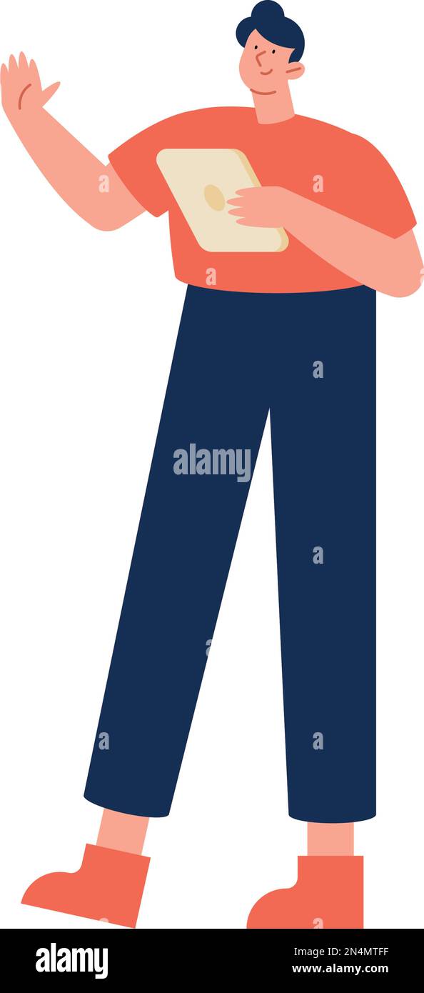 man standing using tablet character Stock Vector Image & Art - Alamy