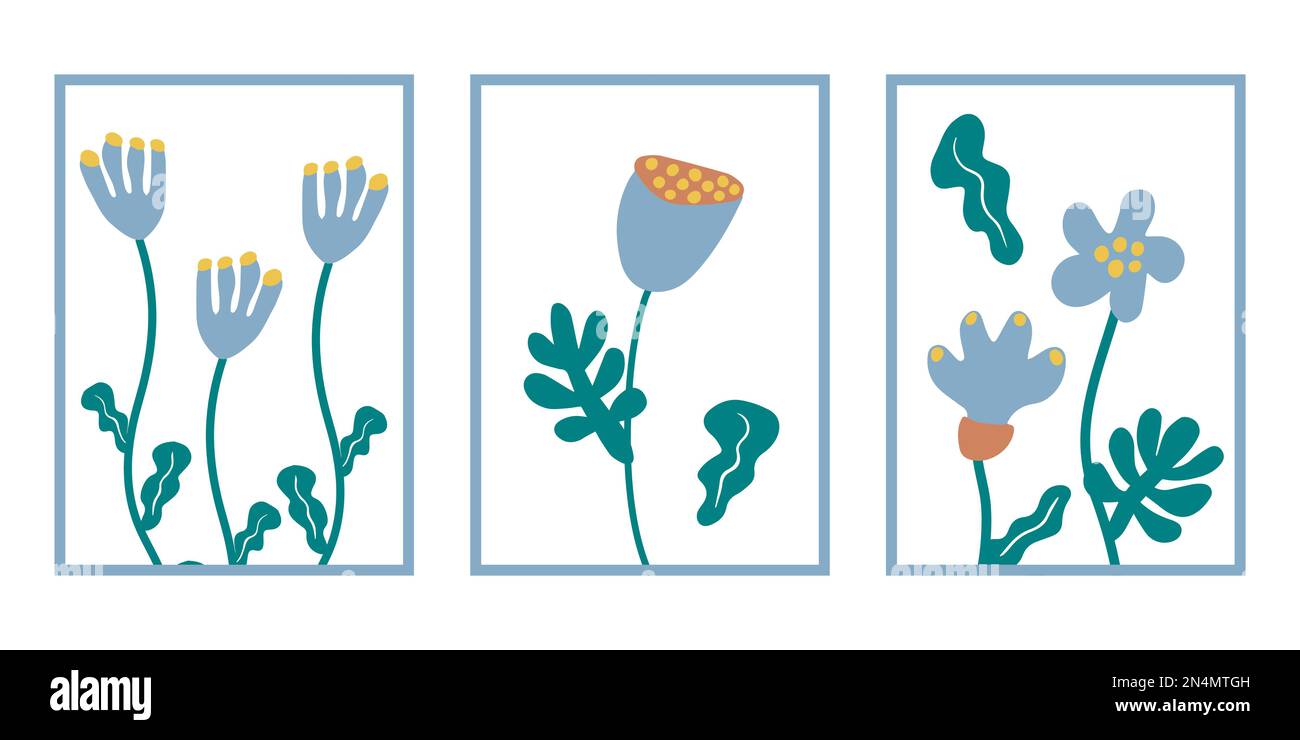 Set of abstract flower posters. Trendy botanical wall arts with floral ...
