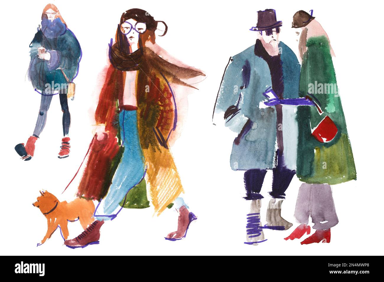 People drawn in watercolor illustration Stock Photo - Alamy