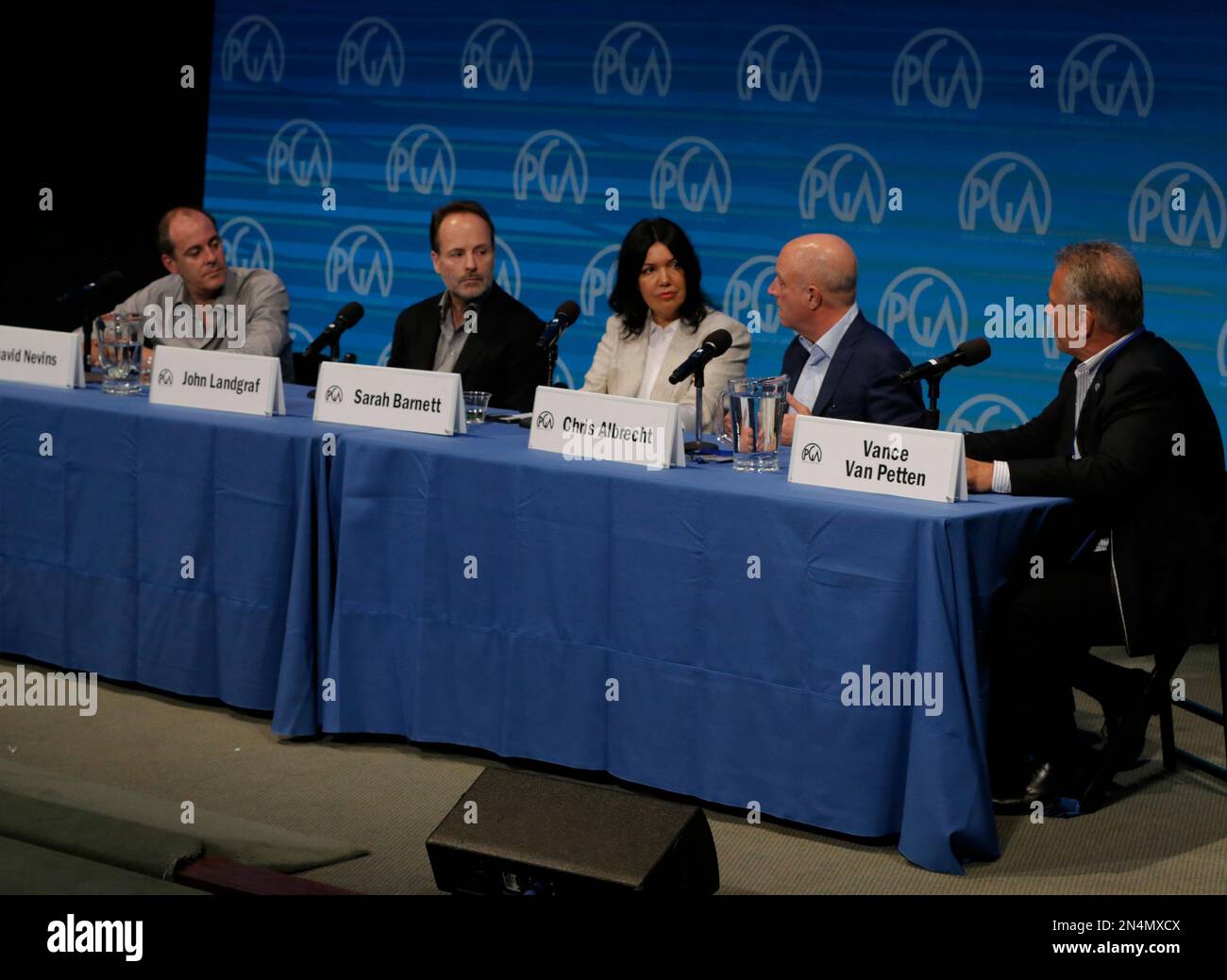 From left, David Nevins, John Landgraf, Sarah Barnett, Chris Albrecht ...