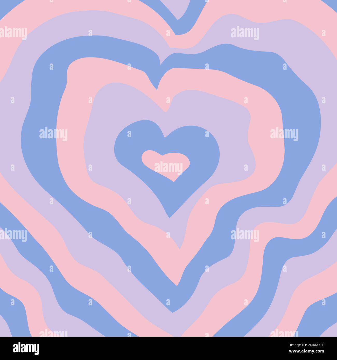 Heart shapes concentric colorful wavy stripes vector background. Psychedelic hearts pattern on ...