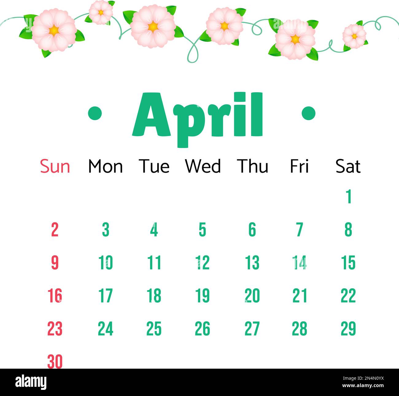 April 2023 Calendar planner in pastel color with Flowers, week starts ...