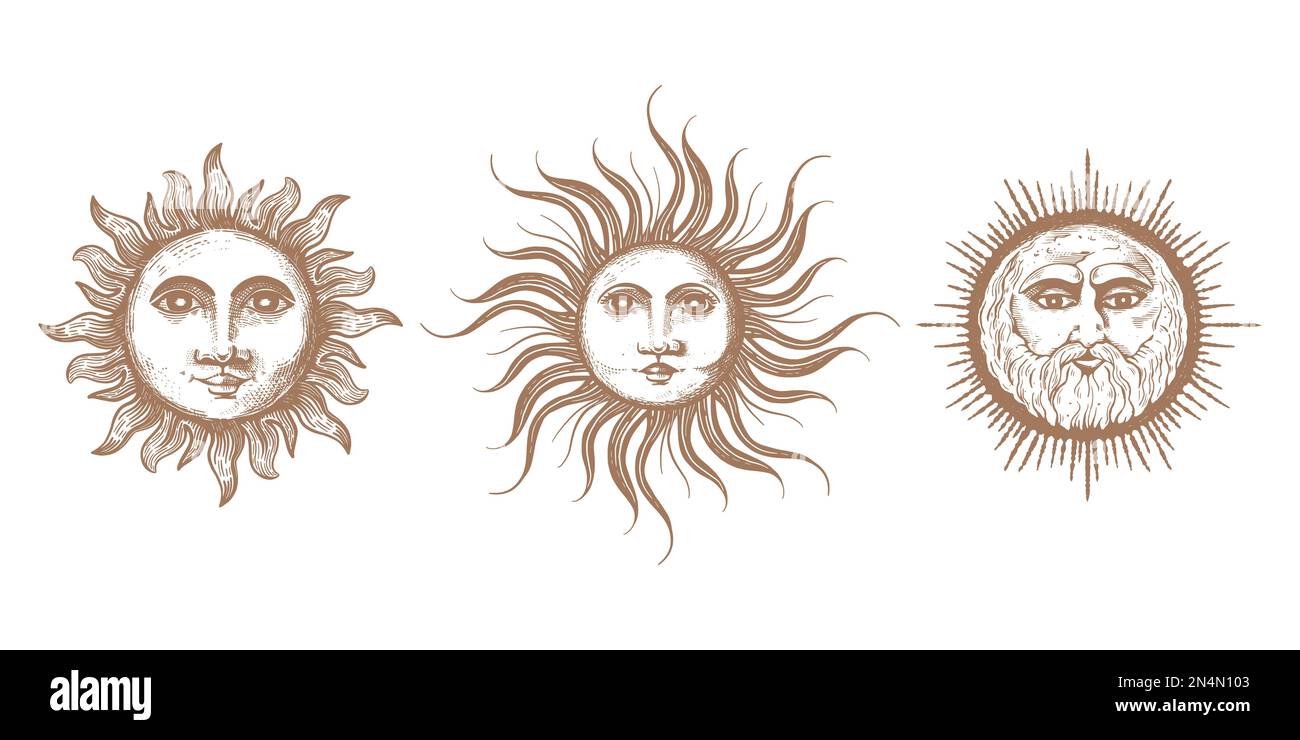 Sun collection. sunin the style of engraving Stock Vector Image & Art ...