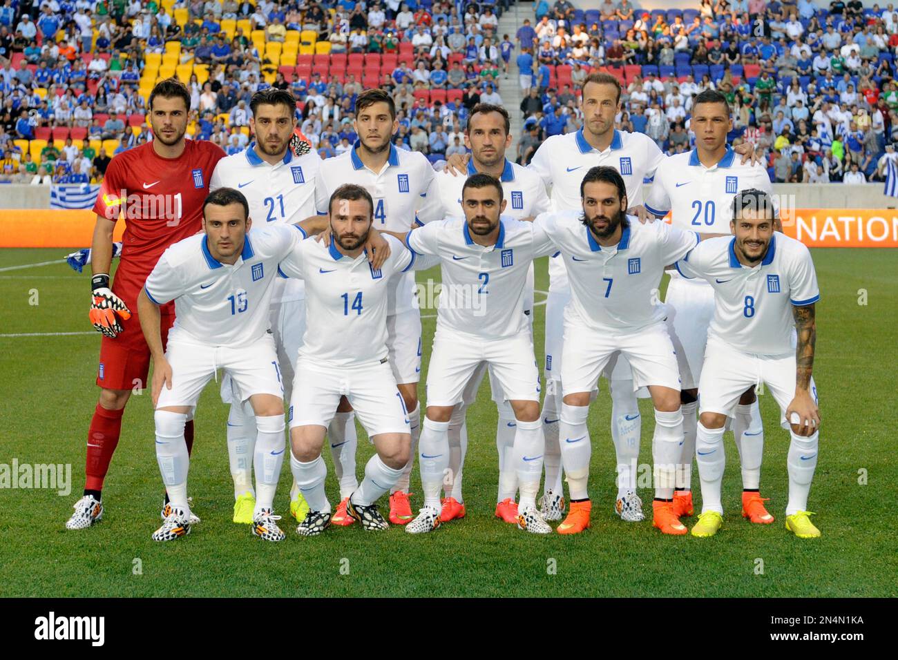 Greece poses for a team photo before their international friendly ...