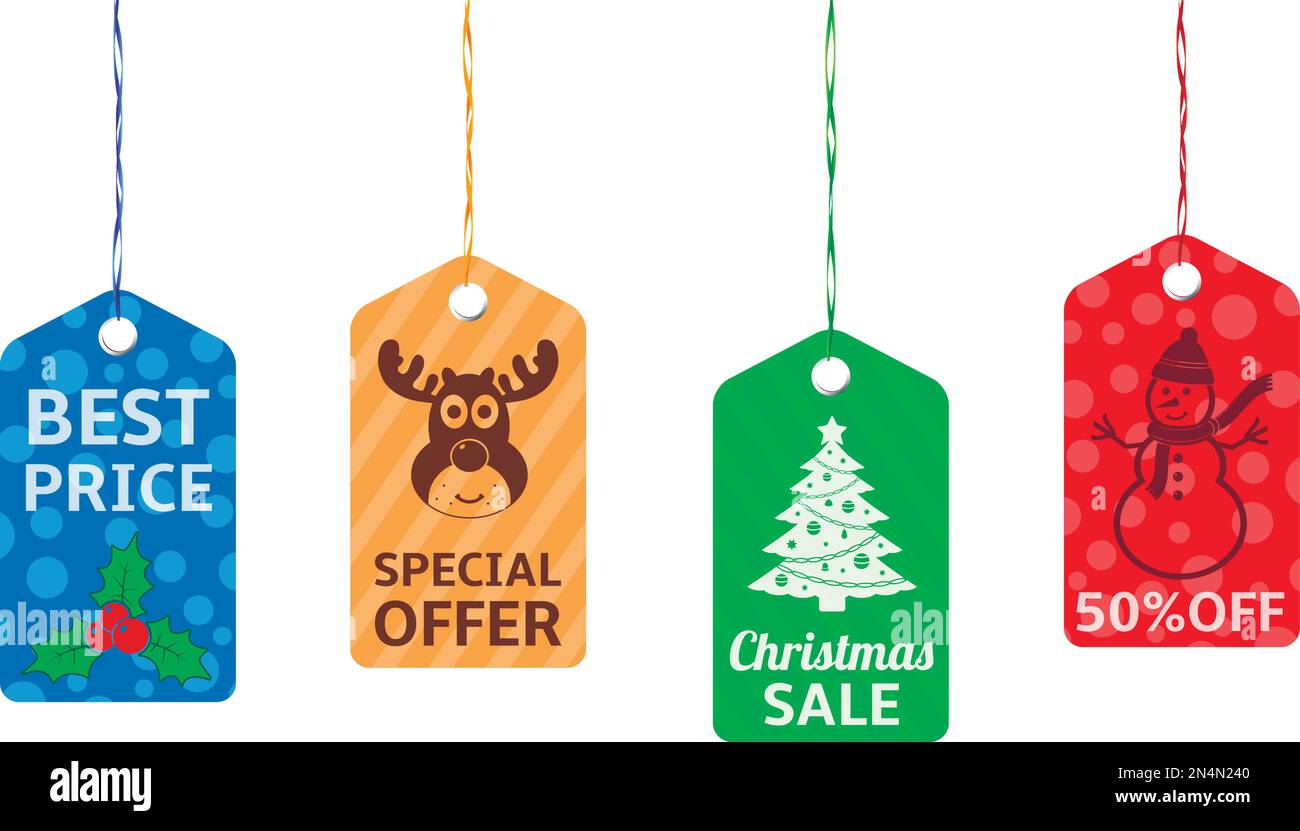 Christmas holidays hanging price tags on white background. Vector ...