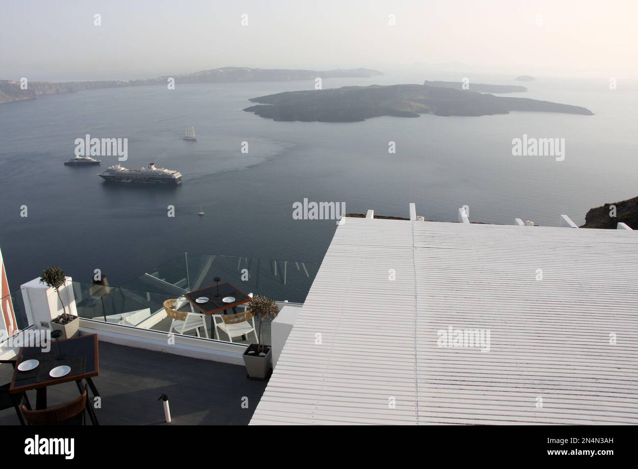 A view of the Santorini caldera including the volcanoes Stock Photo - Alamy