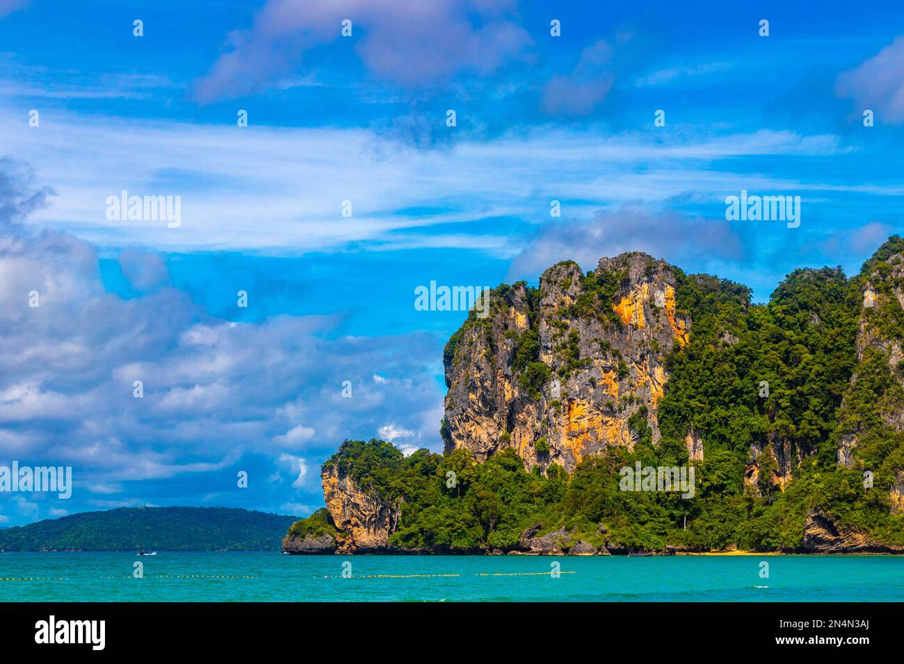 Beautiful famous beach lagoon between limestone rocks and turquoise water on Railay West Beach ...