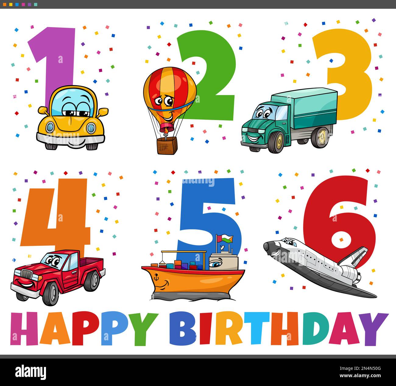 Cartoon illustration design of the birthday greeting cards set for ...