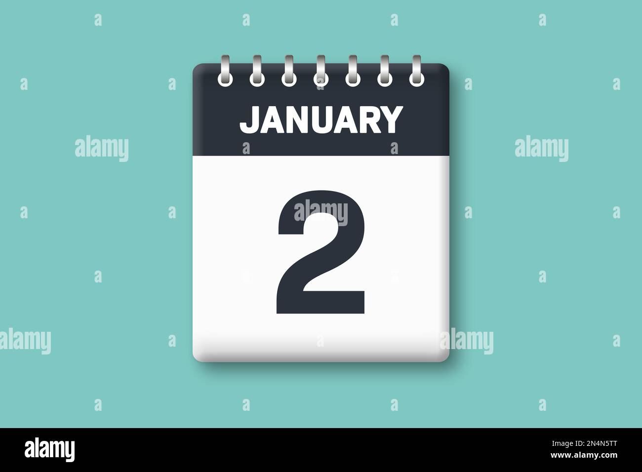 January 2 - Calender Page / Sheet with Date - 2nd of January on Cyan ...