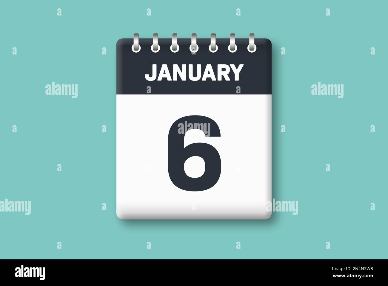 January 6 - Calender Page / Sheet with Date - 6th of January on Cyan ...