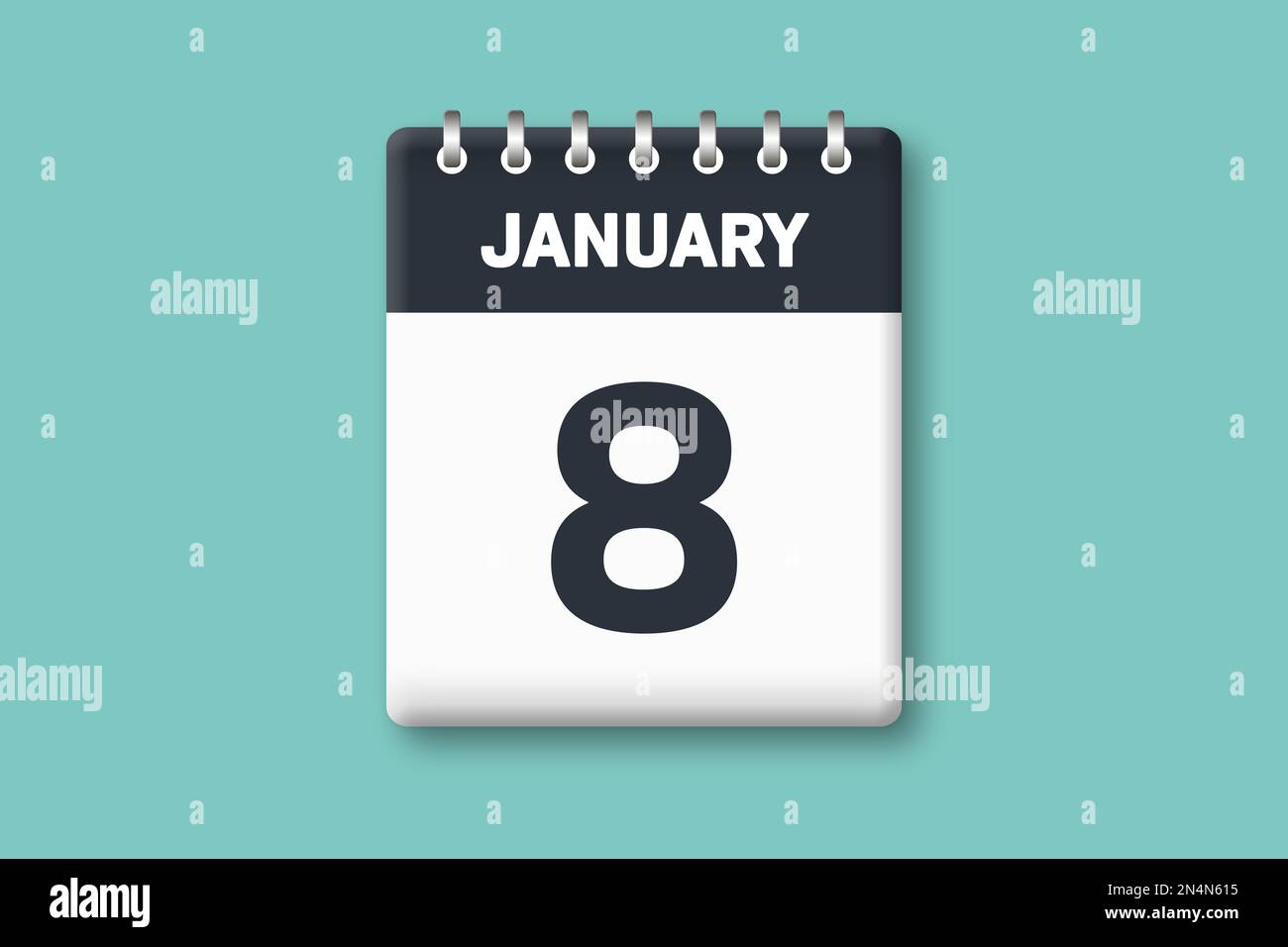 January 8 - Calender Page / Sheet with Date - 8th of January on Cyan ...