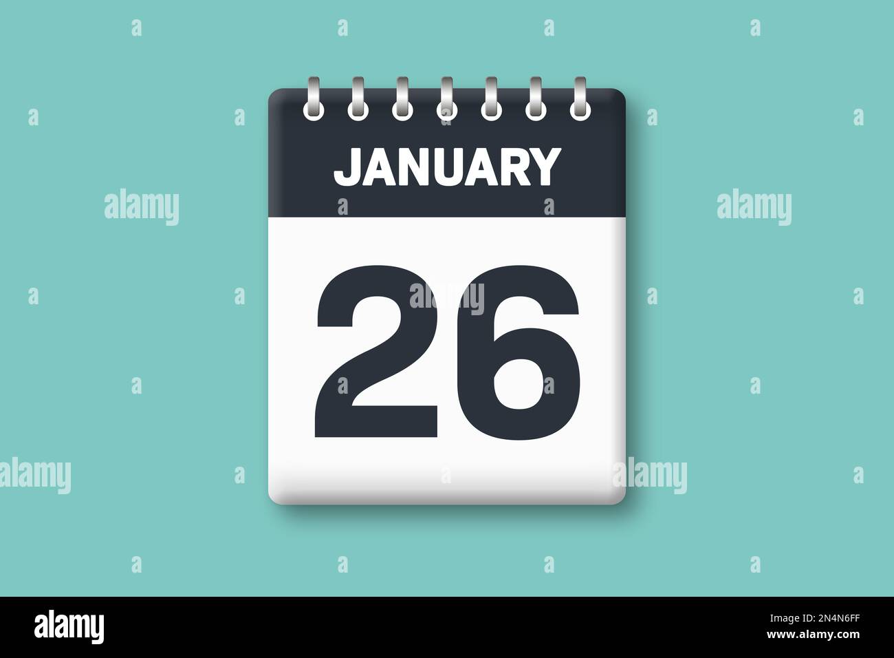 January 26 - Calender Page / Sheet with Date - 26th of January on Cyan ...