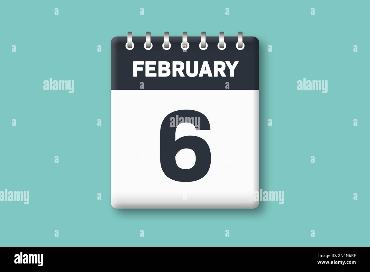 February 6 - Calender Page / Sheet with Date - 6th of February on Cyan ...